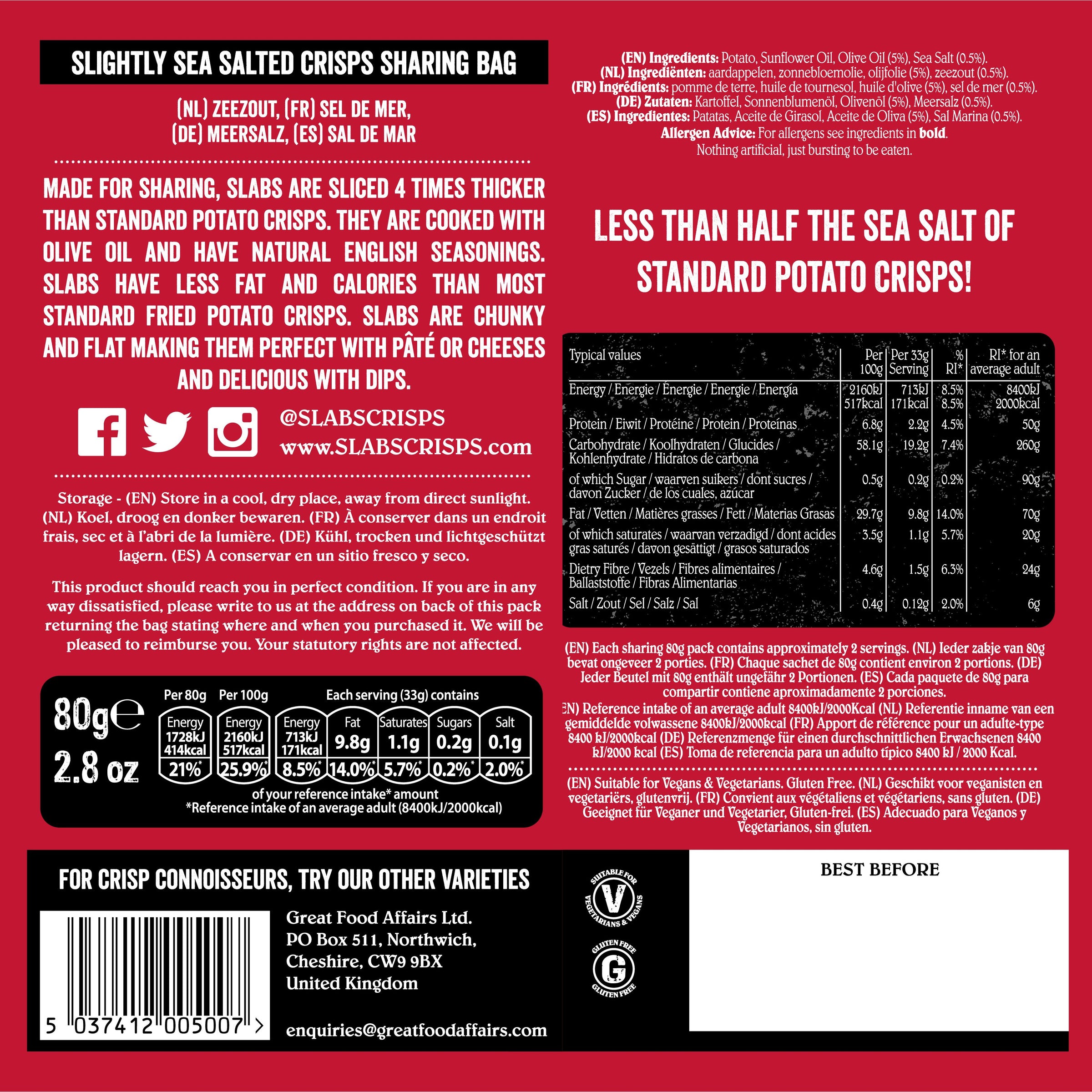 SLABS SLIGHTLY SALTED 160g (5.6oz) huge sharing bag – We Love Crisps